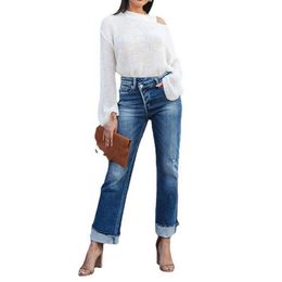 AFAZ New Trading UG Loose-fit-Jeans Sommer Damen Casual gewaschene Damen gerade Denim-Hose