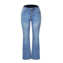 AFAZ New Trading UG Loose-fit-Jeans Damen-Sommerhose aus Button-Down-Stretch-Denim mit leichtem Bootcut