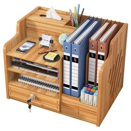 zggzerg Regal-Schreibtisch Große Schreibtisch Organizer aus Holz mit Schublade DIY Aktenregal