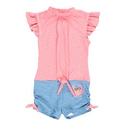 Playshoes Badeanzug M&auml;dchen Gr&ouml;&szlig;e 122/128 pastellblau / altrosa / wei&szlig;