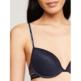 Tommy Hilfiger Push-up-BH, Logo-Träger, Spitze, für Damen, blau, 75B