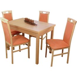 Essgruppe HOFMANN LIVING AND MORE "5tlg. Tischgruppe" Sitzmöbel-Sets Gr. B/H/T: 45 cm x 96 cm x 48 cm, Stoff, buche, nachbildung, grün, nachbildung Essgruppen