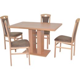 Essgruppe HOFMANN LIVING AND MORE "5tlg. Tischgruppe" Sitzmöbel-Sets Gr. B/H/T: 45 cm x 95 cm x 48 cm, Polyester, buche, nachbildung, braun, nachbildung Essgruppen