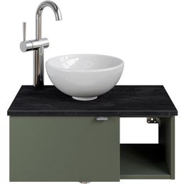 Waschtisch SAPHIR "Serie 6915 Waschschale mit Unterschrank für Gästebad, Gäste WC" Waschtische Gr. Türanschlag links-Armatur links, grün (schilfgrün matt, schiefer, schilfgrün matt touch) Waschtische