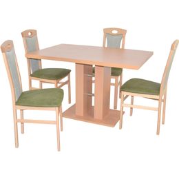 Essgruppe HOFMANN LIVING AND MORE "5tlg. Tischgruppe" Sitzmöbel-Sets Gr. B/H/T: 45 cm x 95 cm x 48 cm, Polyester, buche, nachbildung, grün, nachbildung Essgruppen