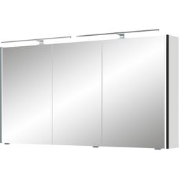 Spiegelschrank SAPHIR "Serie 7045 Badezimmer-Spiegelschrank inkl. LED-Beleuchtung, 3 Türen" Schränke Gr. B/H/T: 133,2 cm x 70,3 cm x 17 cm, LED-Aufsatzleuchte in Chrom, 3 St., weiß (weiß glanz) Bad-Spiegelschränke