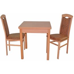 Essgruppe HOFMANN LIVING AND MORE "3tlg. Tischgruppe" Sitzmöbel-Sets Gr. B/H/T: 44 cm x 94 cm x 48 cm, Mikrofaser 1, Ansteckplatten, braun (buchefarben, braun, buche, nachbildung) Essgruppen
