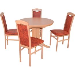 Essgruppe HOFMANN LIVING AND MORE "5tlg. Tischgruppe" Sitzmöbel-Sets Gr. B/H/T: 44 cm x 94 cm x 48 cm, Mikrofaser 1, Einlegeplatte, braun (buchefarben, braun, buche, nachbildung) Essgruppen