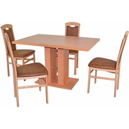 Essgruppe HOFMANN LIVING AND MORE "5tlg. Tischgruppe" Sitzmöbel-Sets Gr. B/H/T: 44 cm x 94 cm x 48 cm, Mikrofaser 1, braun (buchefarben, braun, buche, nachbildung) Essgruppen