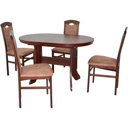 Essgruppe HOFMANN LIVING AND MORE "5tlg. Tischgruppe" Sitzmöbel-Sets Gr. B/H/T: 44 cm x 94 cm x 48 cm, Mikrofaser 1, Einlegeplatte, braun (nussbaumfarben, camel, nussbaum, nachbildung) Essgruppen