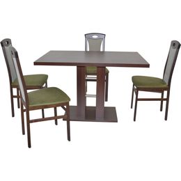 Essgruppe HOFMANN LIVING AND MORE "5tlg. Tischgruppe" Sitzmöbel-Sets Gr. B/H/T: 45 cm x 95 cm x 48 cm, Polyester, nussbaum, nachbildung, grün, nachbildung Essgruppen