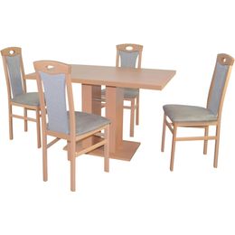 Essgruppe HOFMANN LIVING AND MORE "5tlg. Tischgruppe" Sitzmöbel-Sets Gr. B/H/T: 45 cm x 95 cm x 48 cm, Polyester, buche, nachbildung, grau, nachbildung Essgruppen