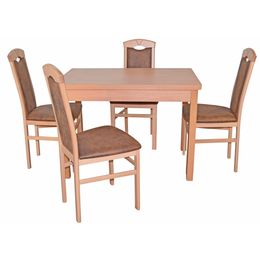 Essgruppe HOFMANN LIVING AND MORE "5tlg. Tischgruppe" Sitzmöbel-Sets Gr. B/H/T: 44 cm x 94 cm x 48 cm, Mikrofaser 1, Ansteckplatten, braun (buchefarben, braun, buche, nachbildung) Essgruppen