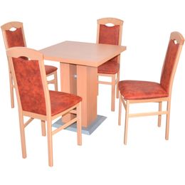 Essgruppe HOFMANN LIVING AND MORE "5tlg. Tischgruppe" Sitzmöbel-Sets Gr. B/H/T: 44 cm x 94 cm x 48 cm, Mikrofaser 1, braun (buchefarben, terra, buche, nachbildung) Essgruppen