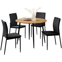 Essgruppe LEONIQUE "Pavia/Eadwine" Sitzmöbel-Sets Gr. Kunstleder, Esstisch mit eichefarbener Tischplatte, schwarz (schwarz, schwarz, schwarz) Essgruppen