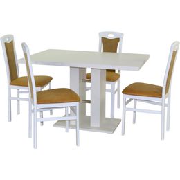 Essgruppe HOFMANN LIVING AND MORE "5tlg. Tischgruppe" Sitzmöbel-Sets Gr. B/H/T: 45 cm x 95 cm x 48 cm, Polyester, weiß (weiß, gelb, weiß) Essgruppen