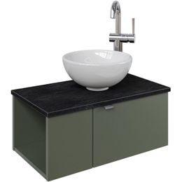 Waschtisch SAPHIR "Serie 6915 Waschschale mit Unterschrank für Gästebad, Gäste WC" Waschtische Gr. Türanschlag rechts-Armatur rechts, grün (schilfgrün matt, schiefer, schilfgrün matt touch) Waschtische