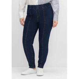 Schlupfjeans sheego "Große Größen" Gr. 44, Normalgrößen, blau (dark blue denim) Damen Jeans