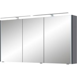 Spiegelschrank SAPHIR "Serie 7045 Badezimmer-Spiegelschrank inkl. LED-Beleuchtung, 3 Türen" Schränke Gr. B/H/T: 133,2 cm x 70,3 cm x 17 cm, LED-Aufsatzleuchte in Chrom, 3 St., grau (stahlgrau) Bad-Spiegelschränke