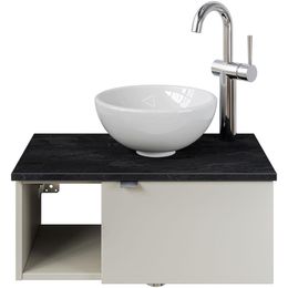 Waschtisch SAPHIR "Serie 6915 Waschschale mit Unterschrank für Gästebad, Gäste WC" Waschtische Gr. Türanschlag rechts-Armatur rechts, beige (kaschmir matt, schiefer, kaschmir matt touch) Waschtische