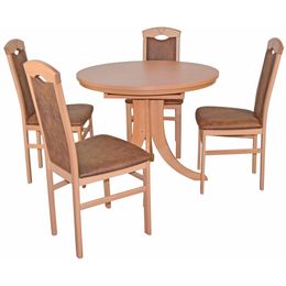Essgruppe HOFMANN LIVING AND MORE "5tlg. Tischgruppe" Sitzmöbel-Sets Gr. B/H/T: 44 cm x 94 cm x 48 cm, Mikrofaser 1, Einlegeplatte, braun (buchefarben, terra, buche, nachbildung) Essgruppen