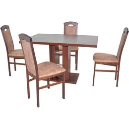 Essgruppe HOFMANN LIVING AND MORE "5tlg. Tischgruppe" Sitzmöbel-Sets Gr. B/H/T: 44 cm x 94 cm x 48 cm, Mikrofaser 1, braun (nussbaumfarben, camel, nussbaum, nachbildung) Essgruppen