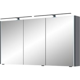 Spiegelschrank SAPHIR "Serie 7045 Badezimmer-Spiegelschrank inkl. LED-Beleuchtung, 3 Türen" Schränke Gr. B/H/T: 133,2 cm x 70,3 cm x 17 cm, LED-Aufsatzleuchte in Schwarz, 3 St., grau (stahlgrau) Bad-Spiegelschränke