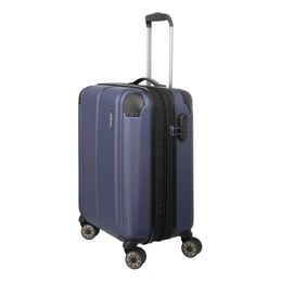 Hartschalen-Trolley Travelite "CITY 4w Trolley S erweiterbar, Anthrazit" Gr. B/H/T: 40 cm x 55 cm x 20 cm 45 l, blau (blaugrau) Koffer Hartschalenkoffer