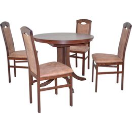 Essgruppe HOFMANN LIVING AND MORE "5tlg. Tischgruppe" Sitzmöbel-Sets Gr. B/H/T: 44 cm x 94 cm x 48 cm, Mikrofaser 1, Einlegeplatte, braun (nussbaumfarben, camel, nussbaum, nachbildung) Essgruppen