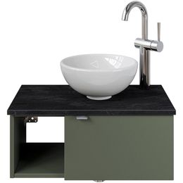 Waschtisch SAPHIR "Serie 6915 Waschschale mit Unterschrank für Gästebad, Gäste WC" Waschtische Gr. Türanschlag rechts-Armaturbohrung rechts, schwarz (schwarz matt, eiche ribbeck, matt touch) Waschtische