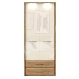 Kleiderschrank Home Affaire "Gala", beige (beige, pacific walnut), B:92cm H:224cm T:56cm, Spanplatte, MDF, Schränke, UV lackiert, kratzfest, hochglänzend, mit Beleuchtung