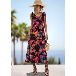 BlauWave Strandkleid Strandkleid mit Alloverdruck und V-Ausschnitt (1-tlg) Elegant