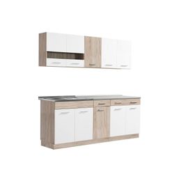 Homestyle4u Küchenbuffet Küchenzeile 200 cm Miniküche Küche Einbauküche Weiß