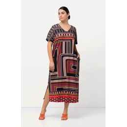 Ulla Popken Sommerkleid Jersey-Maxikleid Oversized V-Ausschnitt Halbarm