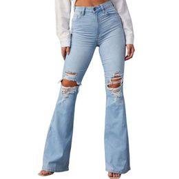 ZWY Destroyed-Jeans Damen-Schlaghosen mit zerrissenen Jeans und hoher Taille Klassische und stilvolle Pendlerjeans