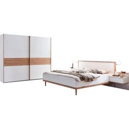 Schlafzimmer-Set wimex "Skagen by fresh to go" Schlafzimmermöbel-Sets Gr. B/H/T: 288 cm x 96 cm x 210 cm, mit Holz Kopfteil, B/H: 180 cm x 200 cm, weiß (weiß, abgesetzt hickory, oak, nachbildung) Komplett Schlafzimmer
