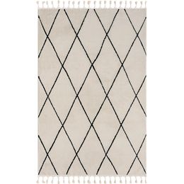 Hochflor-Teppich MyFlair MÖBEL & ACCESSOIRES "Moroccan Diamond" Teppiche Gr. B/L: 160 cm x 230 cm, 24 mm, 1 St., schwarz-weiß (weiß, schwarz) Esszimmerteppiche