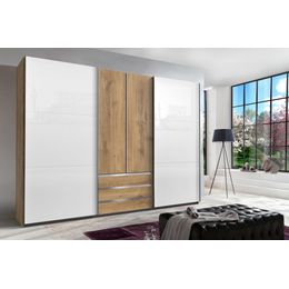 Schwebetürenschrank wimex "Magic by fresh to go" Schränke Gr. B/H/T: 300 cm x 216 cm x 65 cm, 2 St., braun (plankeneichefarben, außentüren weißglas) Schranksysteme und Schrankserien