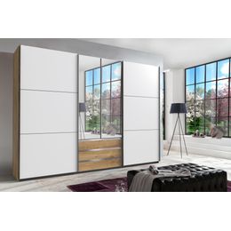 Schwebetürenschrank wimex "Magic by fresh to go", braun (plankeneiche nachbildung, weiß), B:300cm H:236cm T:65cm, Schränke