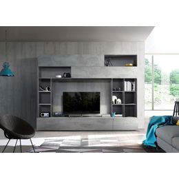 Wohnwand Inosign "Praktiko", grau (beton, optik, grau), B:277cm H:209cm T:40cm, Kastenmöbel-Sets