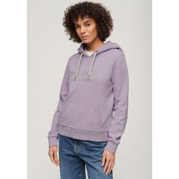 Kapuzensweatshirt Superdry "METALLIC VENUE LOGO HOODIE" Gr. L, lila (light lavender purple) Damen Sweatshirts