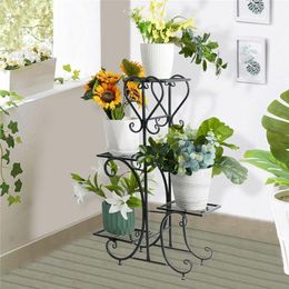 Pflanzenregal Outdoor, Blumenregal Metall, 4 Ebenen, Blumenständer für innen draußen Garten Balkon, Blumentreppe schwarz 87×50×25cm