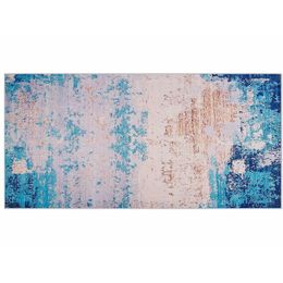 Beliani - Teppich Blau Beige Polyester 80 x 150 cm Kurzflor Abstraktes Muster Bedruckt Rechteckig - Beige