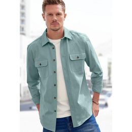 John Devin Langarmhemd, cooles Overshirt aus reiner Baumwolle, mit aufgesetzten Taschen, grün
