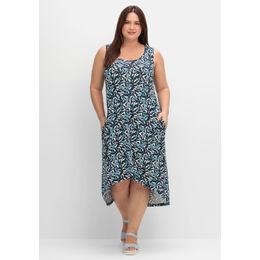 sheego Große Größen: Jerseykleid mit Blätterdruck und Taschen, tiefblau gemustert, Gr.40