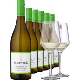 2023 Warwick Estate »The First Lady« Sauvignon Blanc im 6er-Vorratspaket inkl. 2er-Set Zwiesel Glas »PURE«