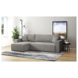 Ecksofa Inosign "Winton Cordsofa / Schlafsofa 253 cm" Sofas Gr. B/T: 253cm x 154cm, Cord, grau (hellgrau) Cord, Recamiere wechselbar, Schlaffunktion ( 130208cm), Bettkasten