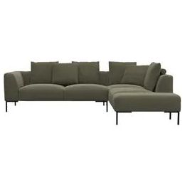 Ecksofa FLEXLUX "Sava Designsofa, bequem und komfortabel, L-Form" Sofas Gr. B/H/T: 319cm x 94cm x 222cm, Struktur, lange Ottomane rechts, grün (moss grün) Taschenferderkern-Sitz mit Kaltschaum, lose Rücken- & Dekokissen