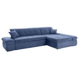 Ecksofa DOMO collection "Moric Luxus - B/T/H 300/172/80 cm, XXL-Format" Sofas Gr. B/H/T: 300cm x 80cm x 172cm, Chenilleoptik, Recamiere rechts, blau L-Form, 140kg BelastungSitz, in Cord, Chenille, Kunstleder