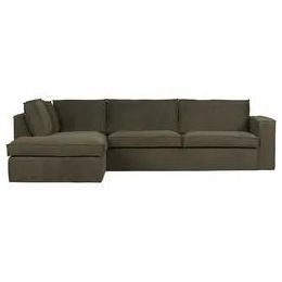 Ecksofa Woood "Freddie" Sofas Gr. B/H/T: 283cm x 90cm x 197cm, Ottomane links, grün (warmes grün) (HxBxT): 90x283x197 cm